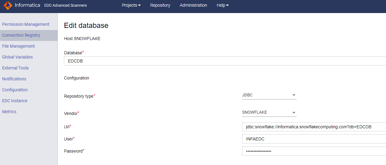 Snowflake Scanner in EDC Advanced Scanner 10.5.0.1