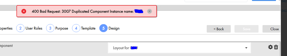 ERROR : "Duplicated component Instance Name : " while creating a layout and publishing in E360 ...