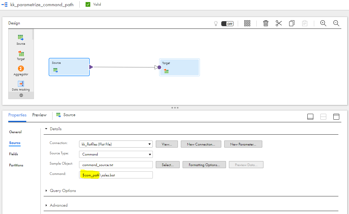 HOW TO: Parameterize command section Flatfile source in Mapping job in IICS