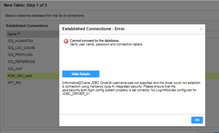 Error While Importing Tables From Kerberos Authenticated Oracle Db Using Analyst In Idq 10 4 1