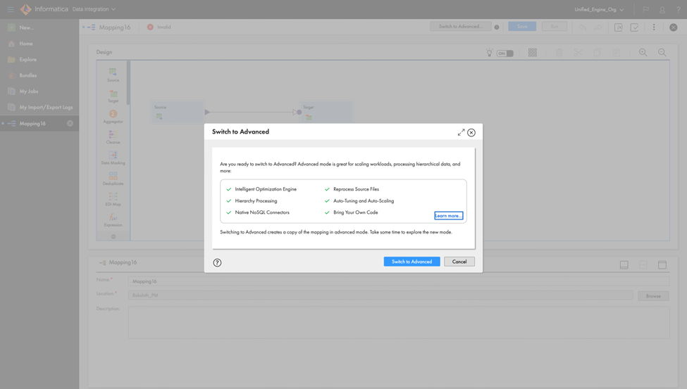 CDI-Elastic UI changes with Advanced Integration