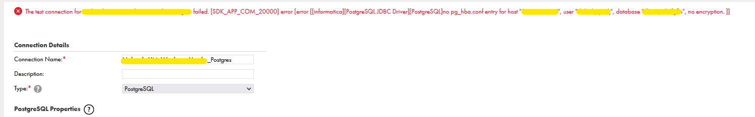ERROR: "The test connection for failed. [error [[informatica ...