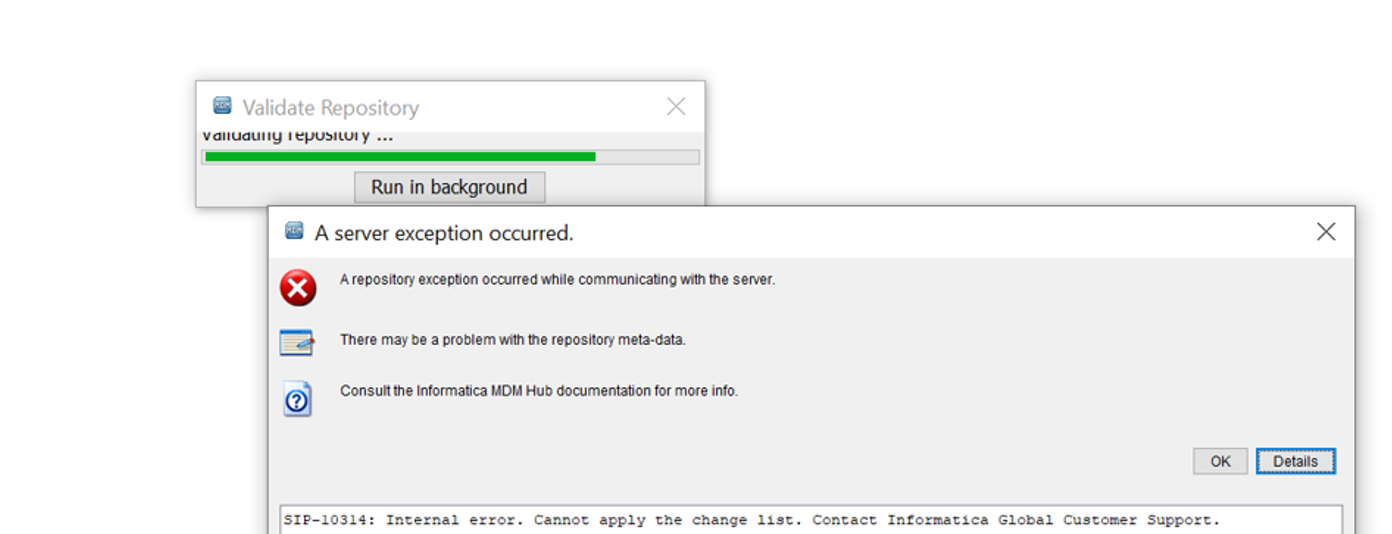 ERROR: "A repository exception occurred while communicating with the server." when the DEV ORS ...