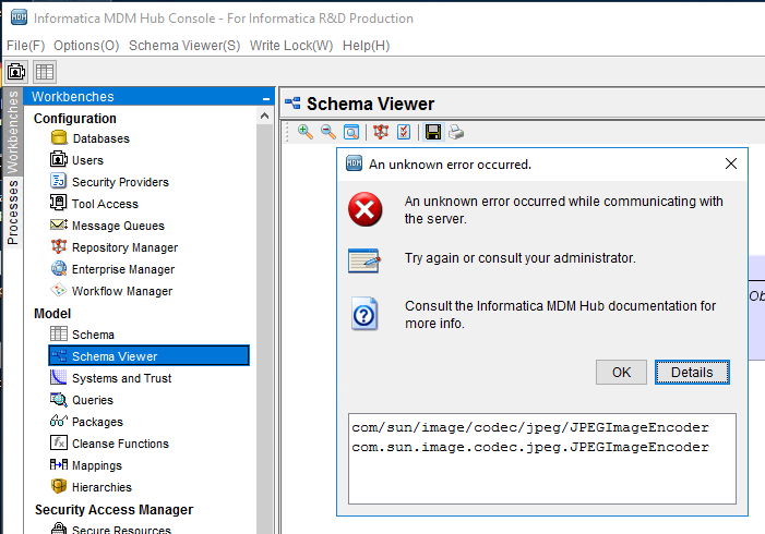 ERROR: "An unknown error occurred while communicating with the server. com/sun/image/codec/jpeg ...