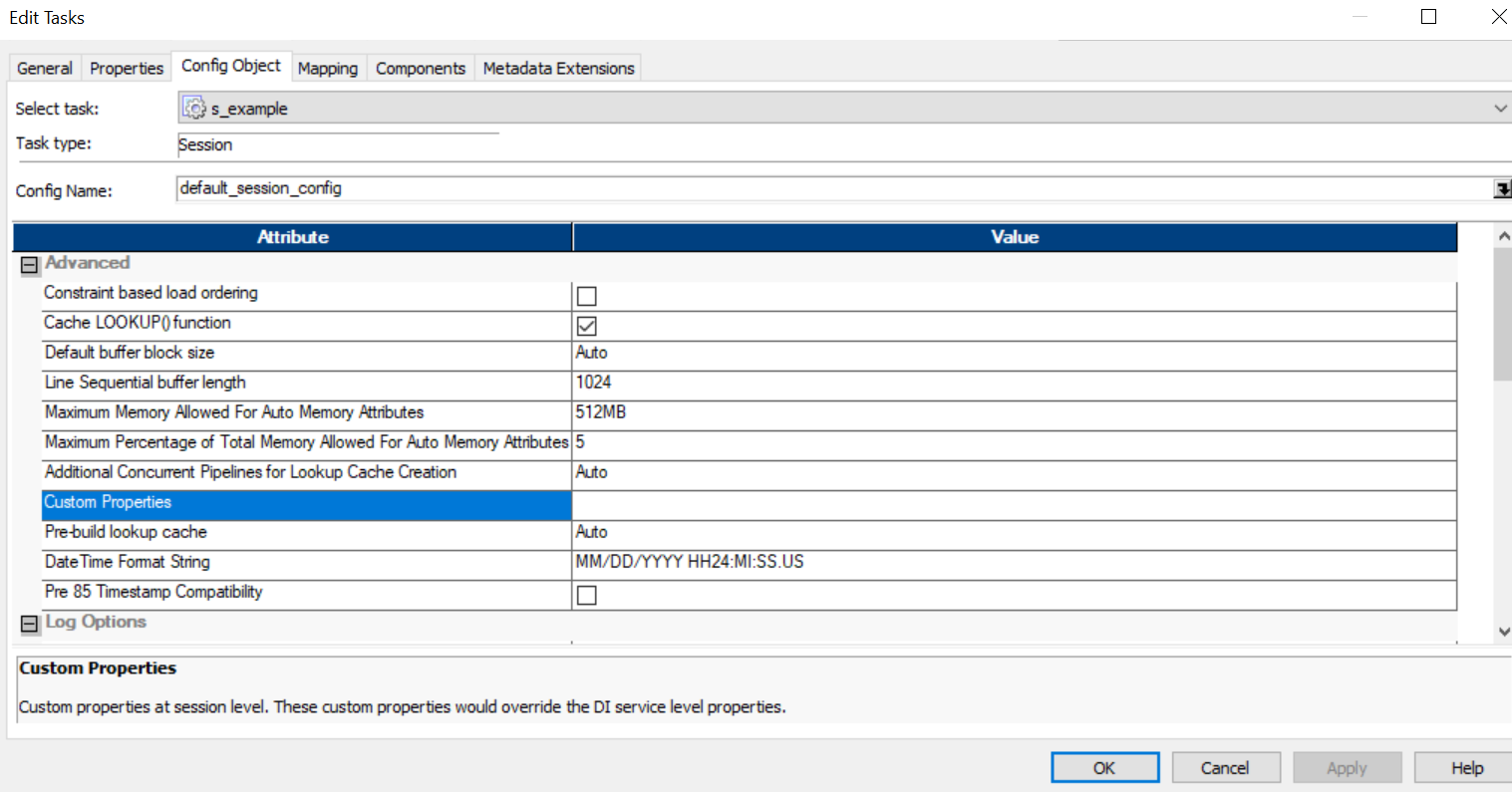 FAQ: Can custom properties be set in a PowerCenter Session task?