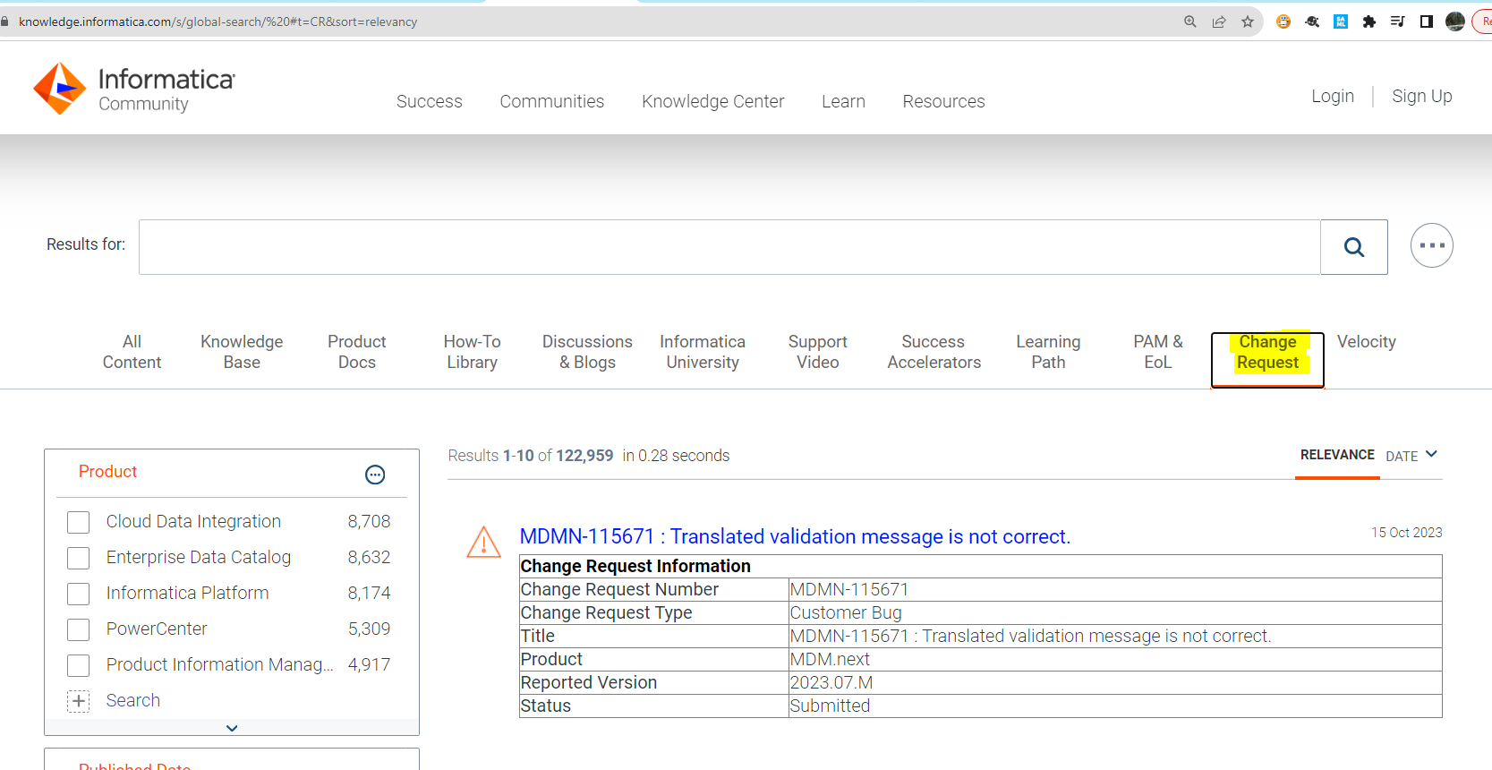 Tracking “Change Request” on Informatica Network is now just a click away