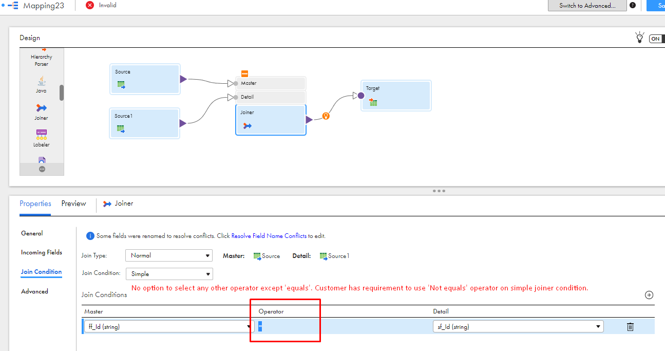 FAQ : Cannot find 'Not Equal (!=) operator while using simple joiner ...