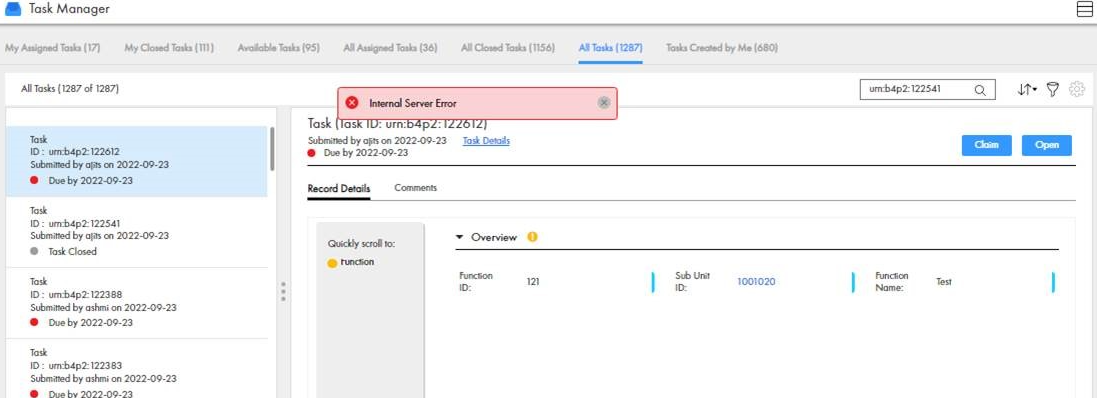 ERROR: "Internal server error" while smart searching in the task ...