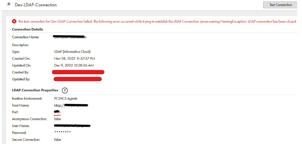 ERROR: "The test connection for failed. The following error occurred ...