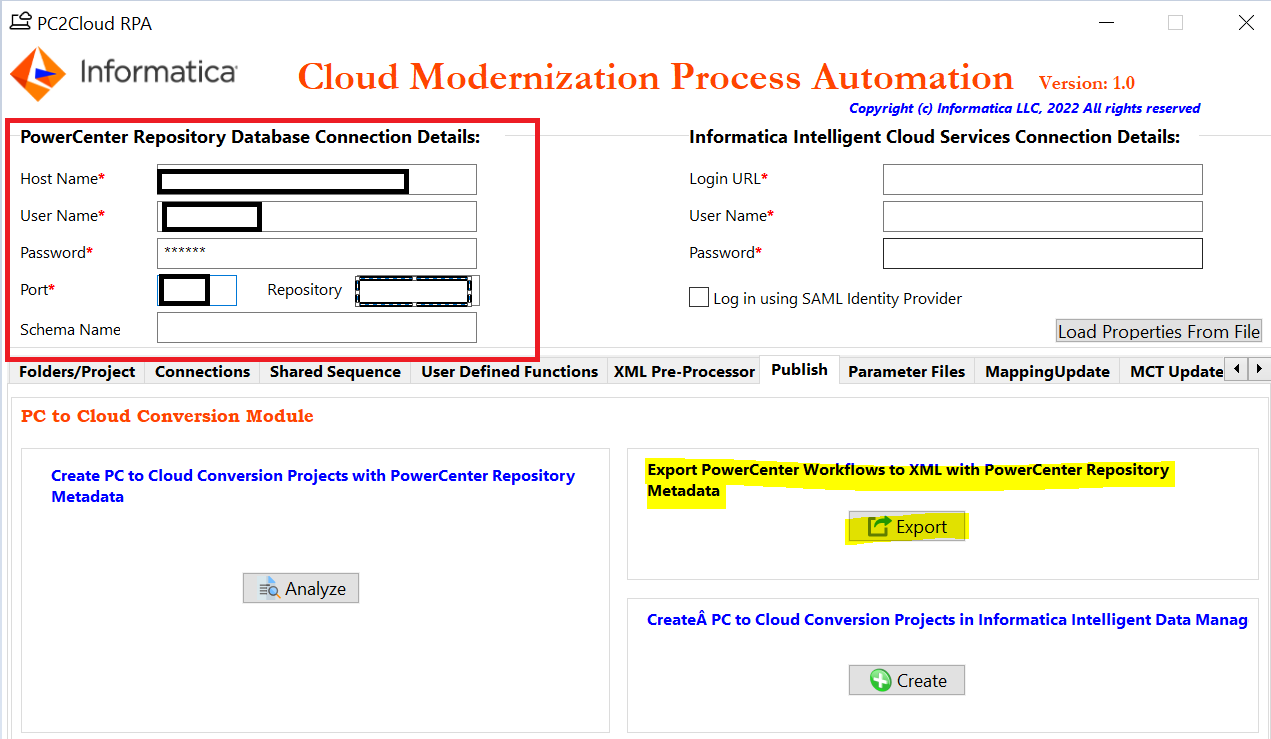 HOW TO: Export PowerCenter workflow XML using RPA Tool for PC2IICS conversion in CDI