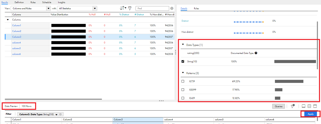 More Than 100 Rows Are Not On Displayed Data Preview When Selecting Data Typespatterns On
