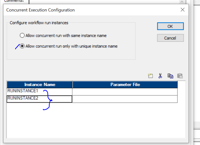 Setting up concurrent workflow execution with option same instance name ...