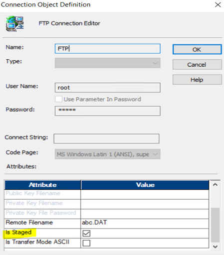 Usage and implementation of 'is Staged' option, in FTP connection