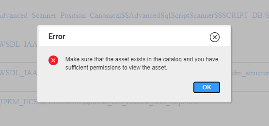 ERROR: "Make sure that the asset exists in the catalog and you have ...