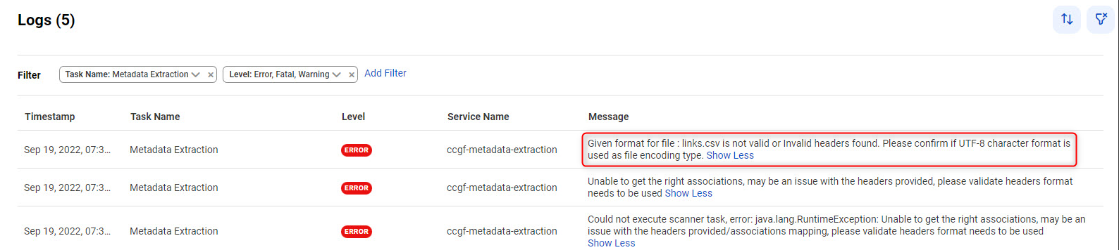 ERROR: "Given format for file : links.csv is not valid or Invalid headers found" when importing ...
