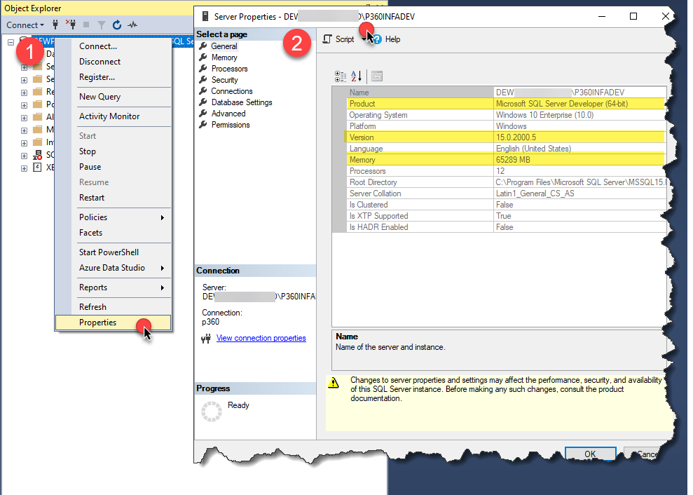 How to check the configuration of the MSSQL Database for Product 360 (new installation/update ...