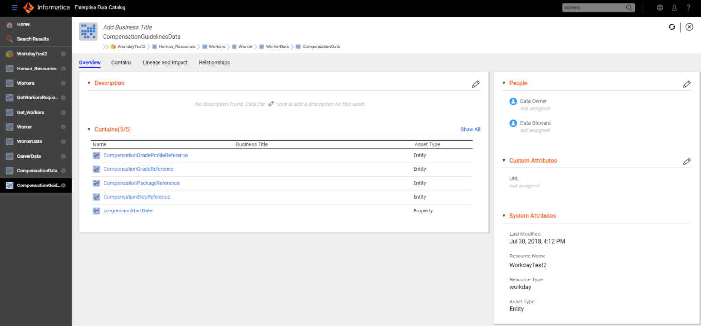 Configuring Workday resource in Enterprise Data Catalog