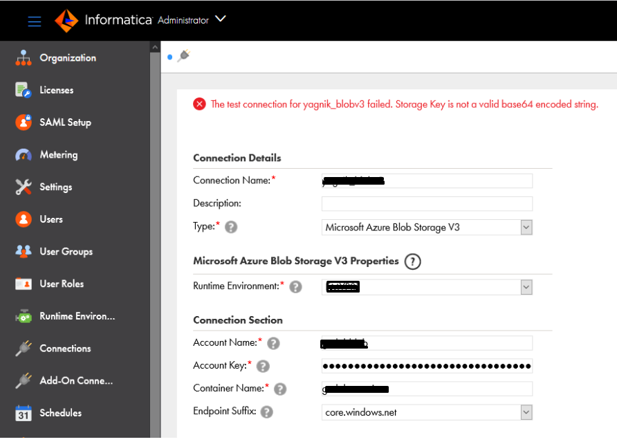Error The Test Connection Failed Storage Key Is Not A Valid Base64 Encoded String When Cdi