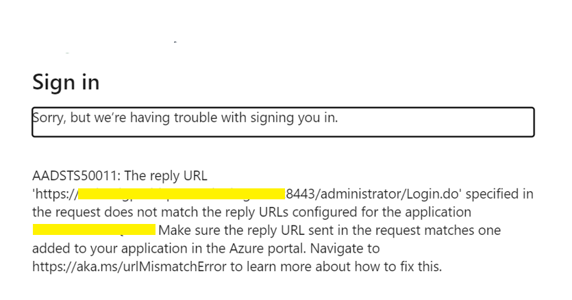 AADSTS50011 Error while trying to authenticate the Adminconsole/Analyst running on azure behind ...