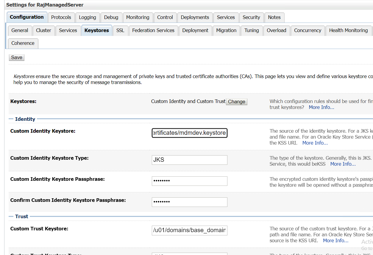 ERROR: Weblogic Application Server fails with "No identity key ...