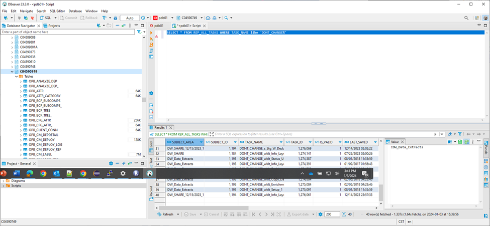 Create a SQL Query to pull Metadata from the Repository Views provided by Informatica