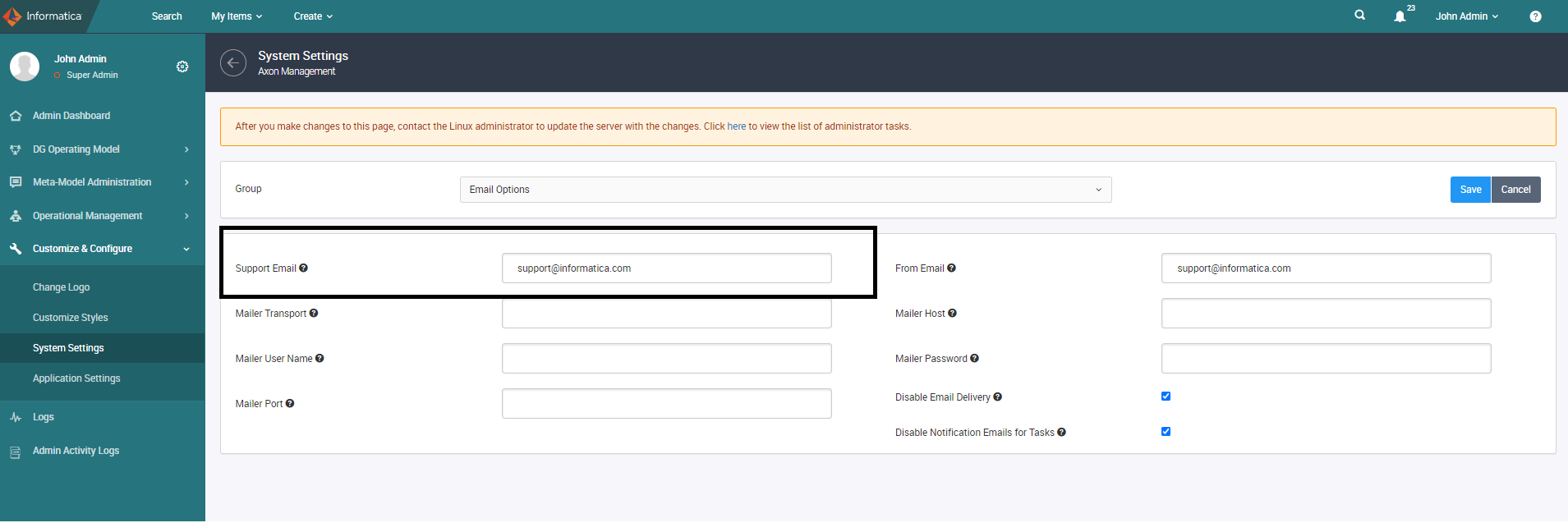 HOW TO: Change the underlying email id for the Contact Link for Axon