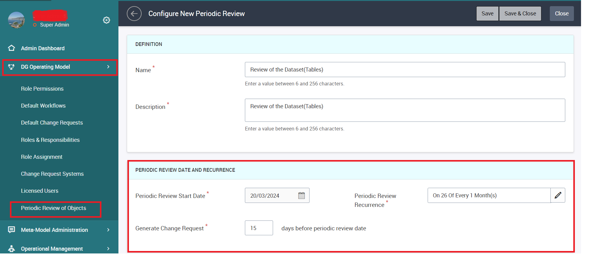 Axon Data governance Periodic Review use case and configuration