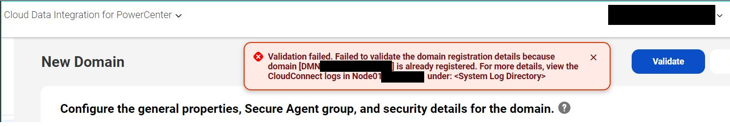 CDI-PC ERROR: Validation failed. Failed to validate the domain registration details because ...