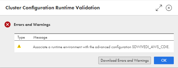 ERROR: "Associate a runtime environment with the advanced configuration" while validating ...