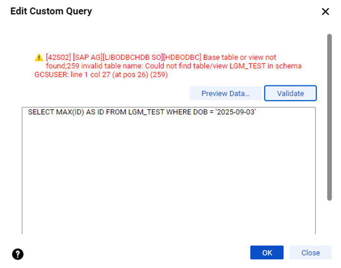 "Base table or view not found; 259 invalid table name: Could not find table/view TABLE_NAME in ...
