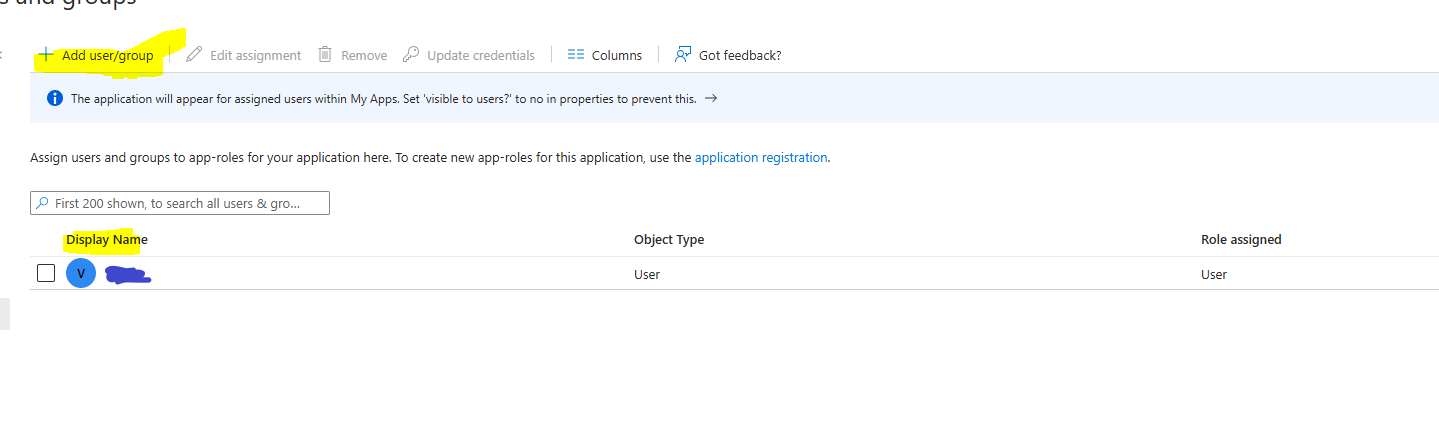 "Error AADSTS50105 - The signed in user is not assigned to a role for ...