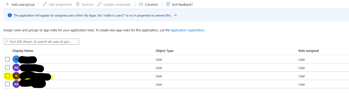 "Error AADSTS50105 - The signed in user is not assigned to a role for ...