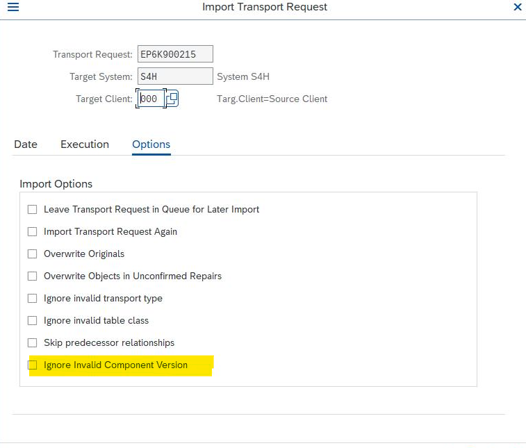 ERROR: "Request do not match the component version of the target system ...