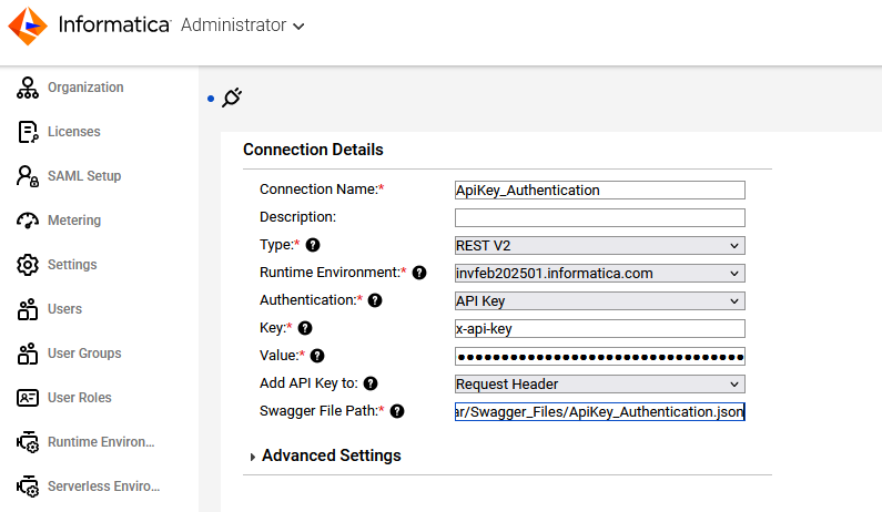 How to configure API Key Authentication using Rest V2 Connection in CDI