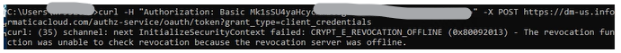 ERROR: "curl: (35) schannel: next InitializeSecurityContext failed: CRYPT_E_REVOCATION_OFFLINE ...