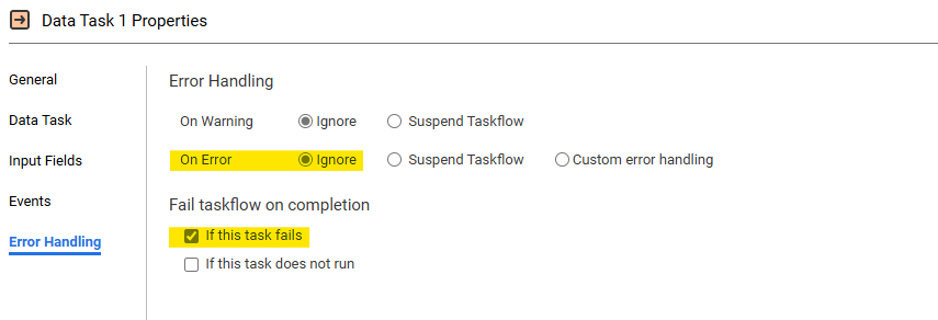 Taskflow does not fail when any of the data task goes to "Error" or "Warning" state in CDI
