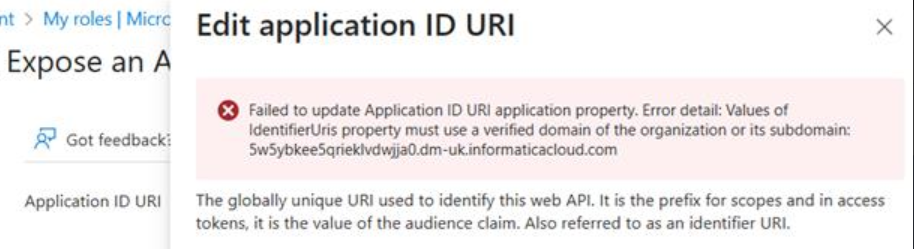 ERROR: "Failed to update Application ID URI application property. Error ...