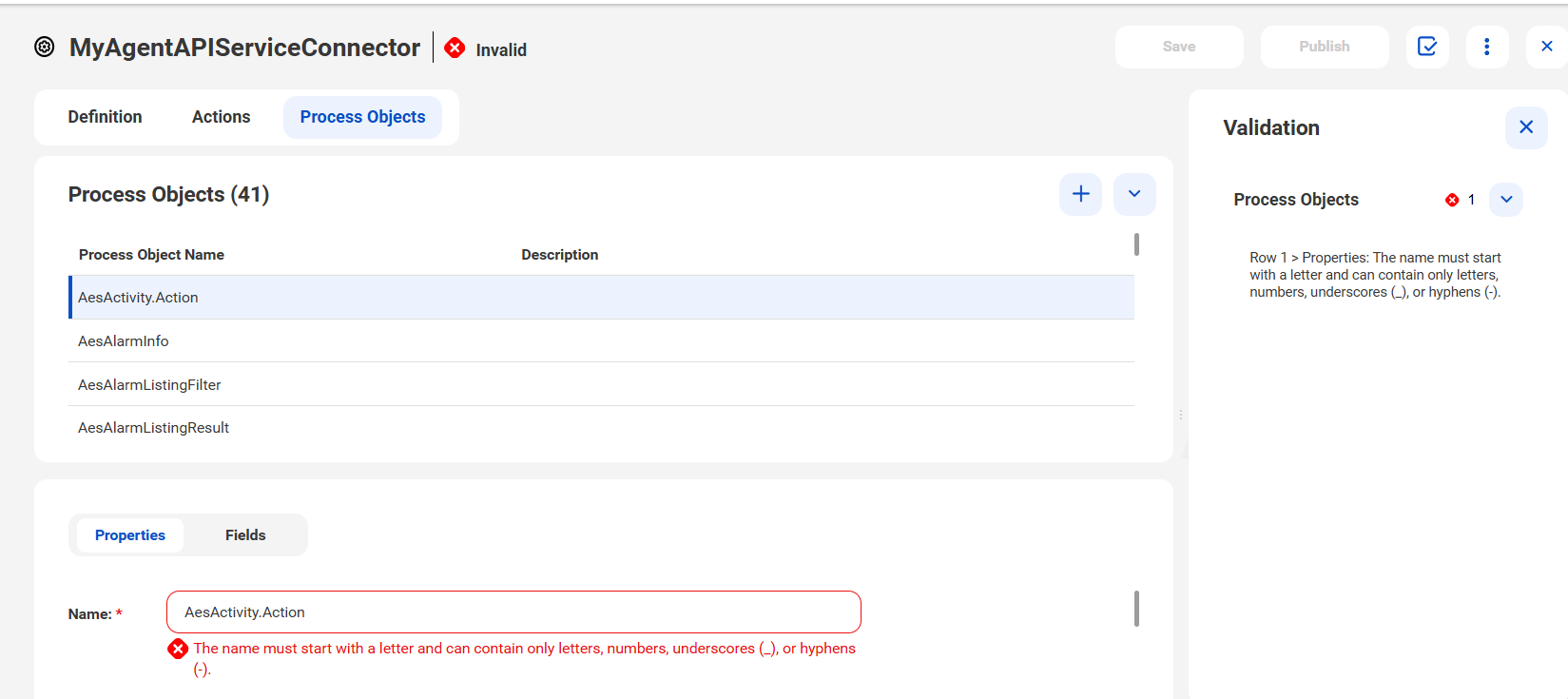 ERROR: "The name must start with a letter and can contain only letters ...